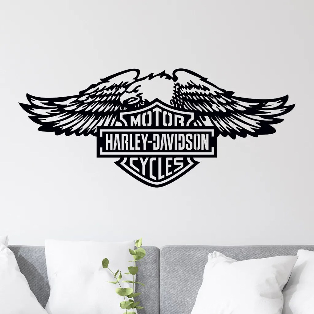Živá Zeď Samolepka na zeď Harley Davidson orel Barva: černá, Velikost: 100 x 43 cm