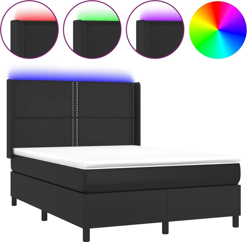 Box spring postel s matrací a LED černá 140 x 190 cm umělá kůže 3139319