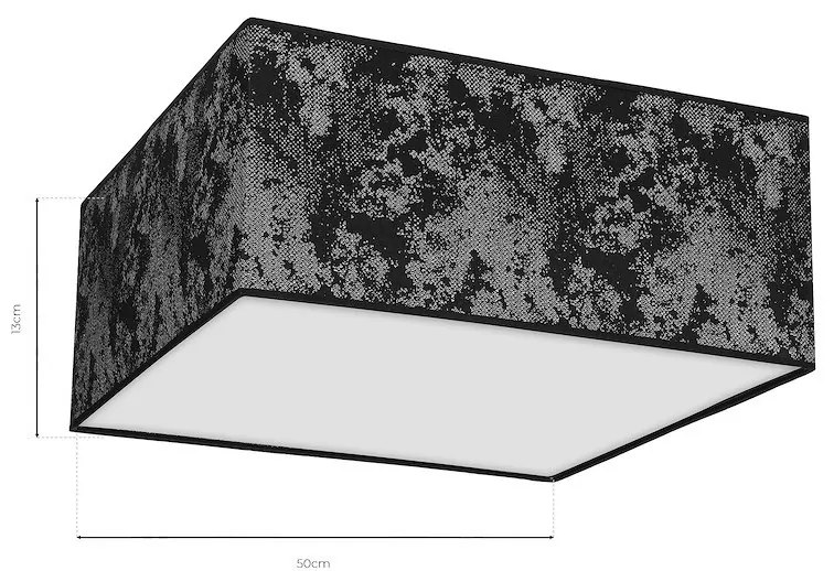 Stropní svítidlo Satino Square, 1x černé/stříbrné textilní stínítko, (bílé plexisklo), (50 cm)