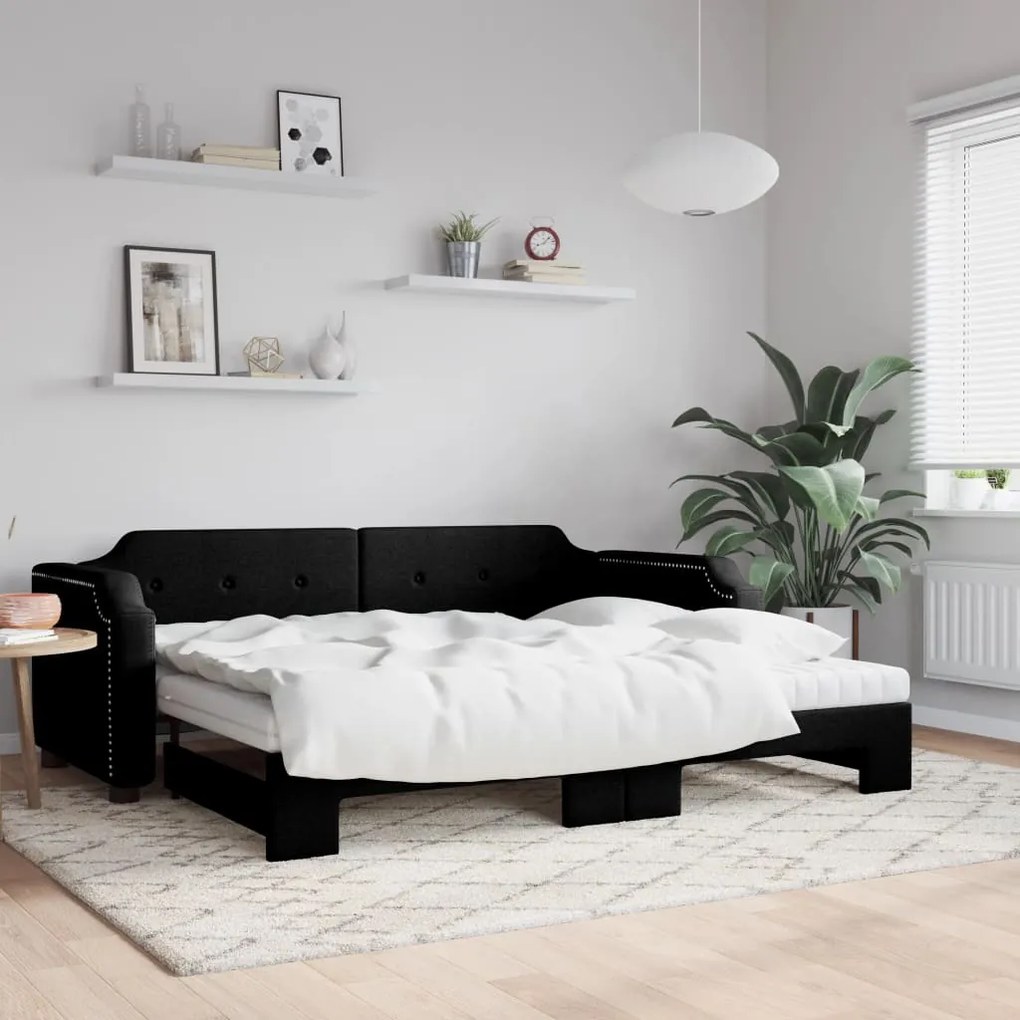 Válenda s přistýlkou a matracemi černá 90 x 200 cm textil 3197654