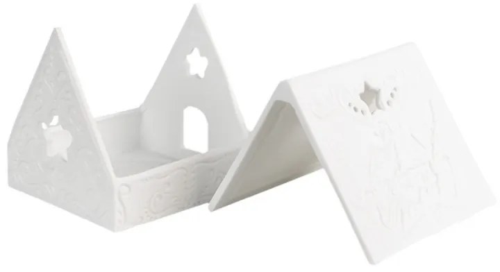 Bílý keramický domeček na čajovou svíčku Mechelen III – 8x8x8 cm