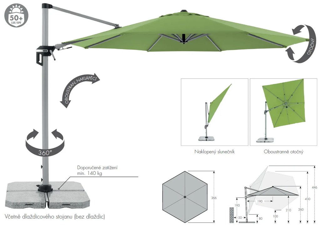 Doppler ACTIVE 370 cm - výkyvný zahradní slunečník s boční tyčí zelené jablko