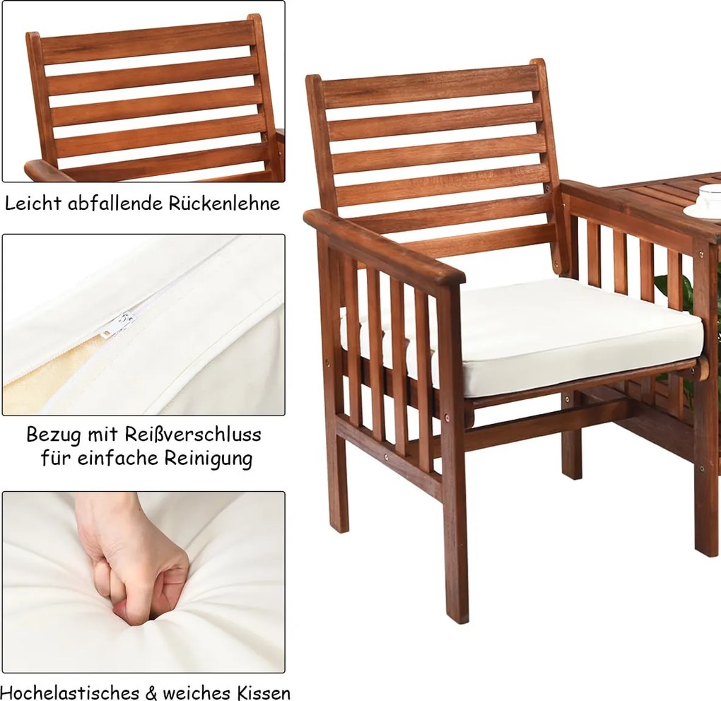 Costway Double Seat Acacia Wood 3dílná sada stolu a židlí, přírodní