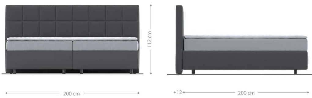 DELIFE Boxspring postel Dream-Fine mikrovlákno šedá 200x200 cm s taštičkovou pružinovou matrací a visco topperem