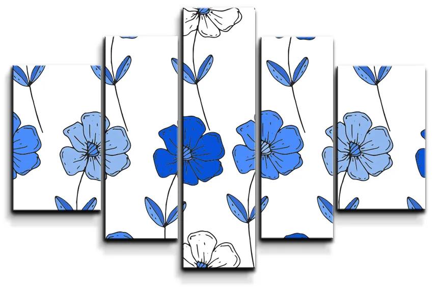 Sablio Obraz - 5-dílný Modré květiny - 125x90 cm