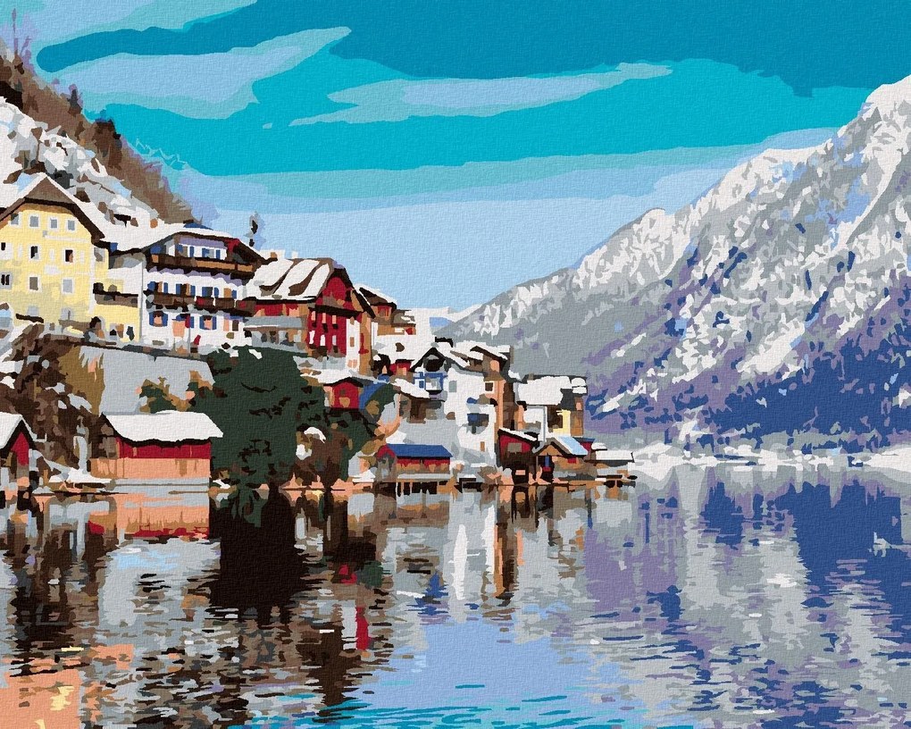zuty zuty - malování podle čísel - hallstatt u jezera v alpách, 40x50 cm, plátno