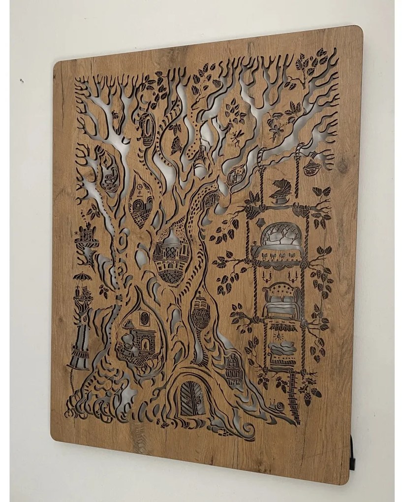 Li-Go "Pohádkový strom" světelný obraz 230V 72x93cm provedení povrchu: dub