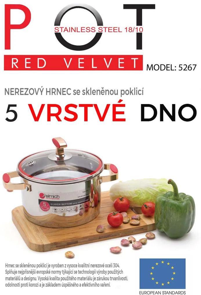 Elmich Nerezový hrnec na indukci s poklicí -  RED VELVET - 22 cm