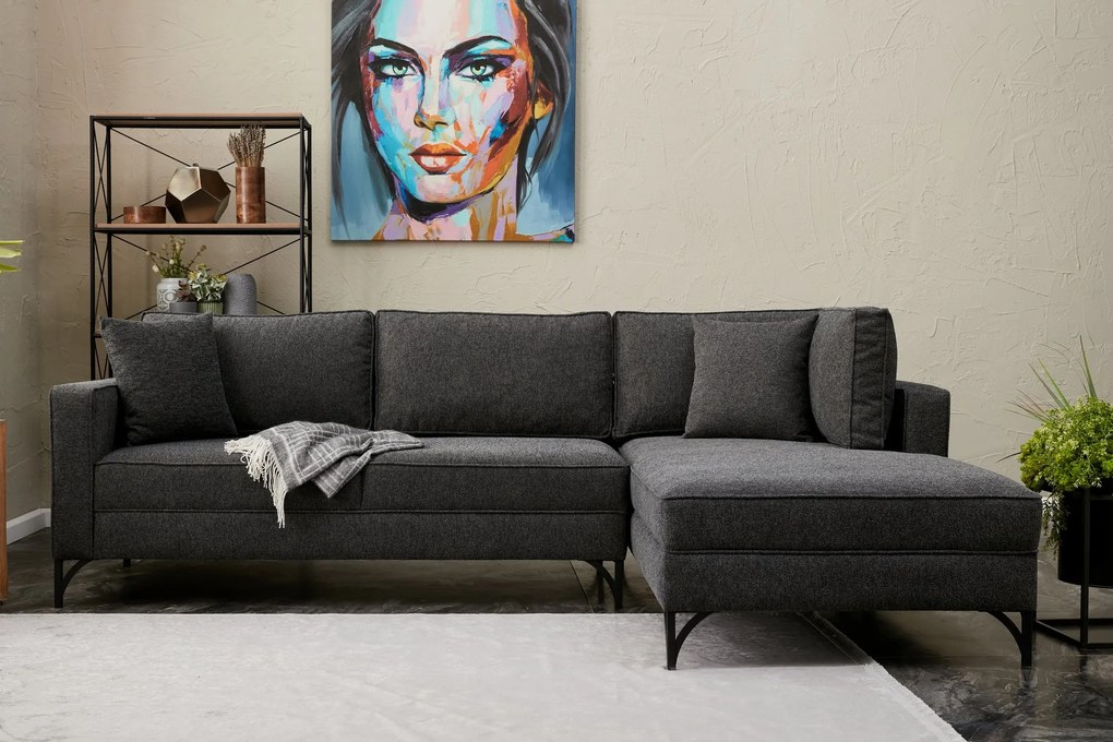 Hanah Home Rohová pohovka BERLIN antracitová pravá 258 cm 825BLC2806