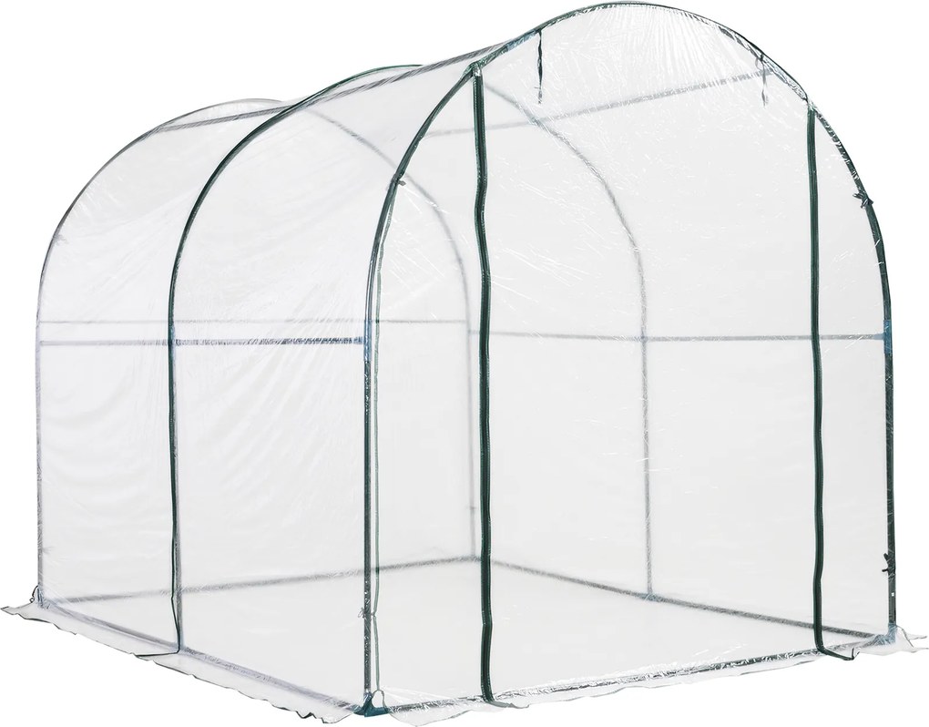 Outsunny Zahradní Tunelový Skleník, Balkonový Skleník pro Rostliny a Zeleninu s PVC Krytem, Rolovacími Dveřmi a Ocelovým Rámem, 2x2,5x2m