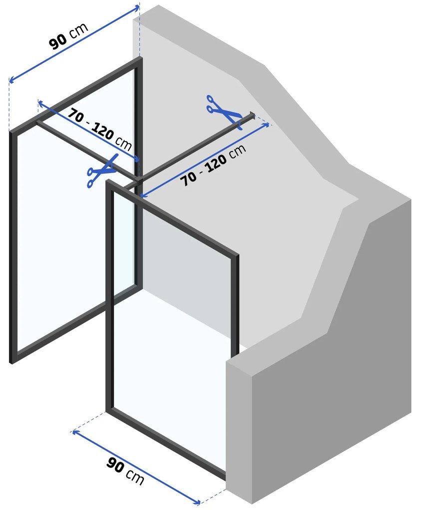 Rea - Sprchový kout Walk-in Bler - černá/transparentní - 90x90 cm