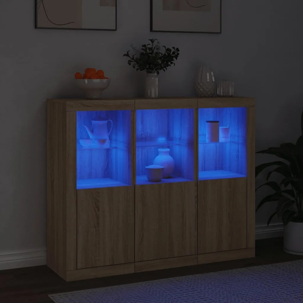 Příborníky s LED osvětlením 3 ks dub sonoma kompozitní dřevo 3209102