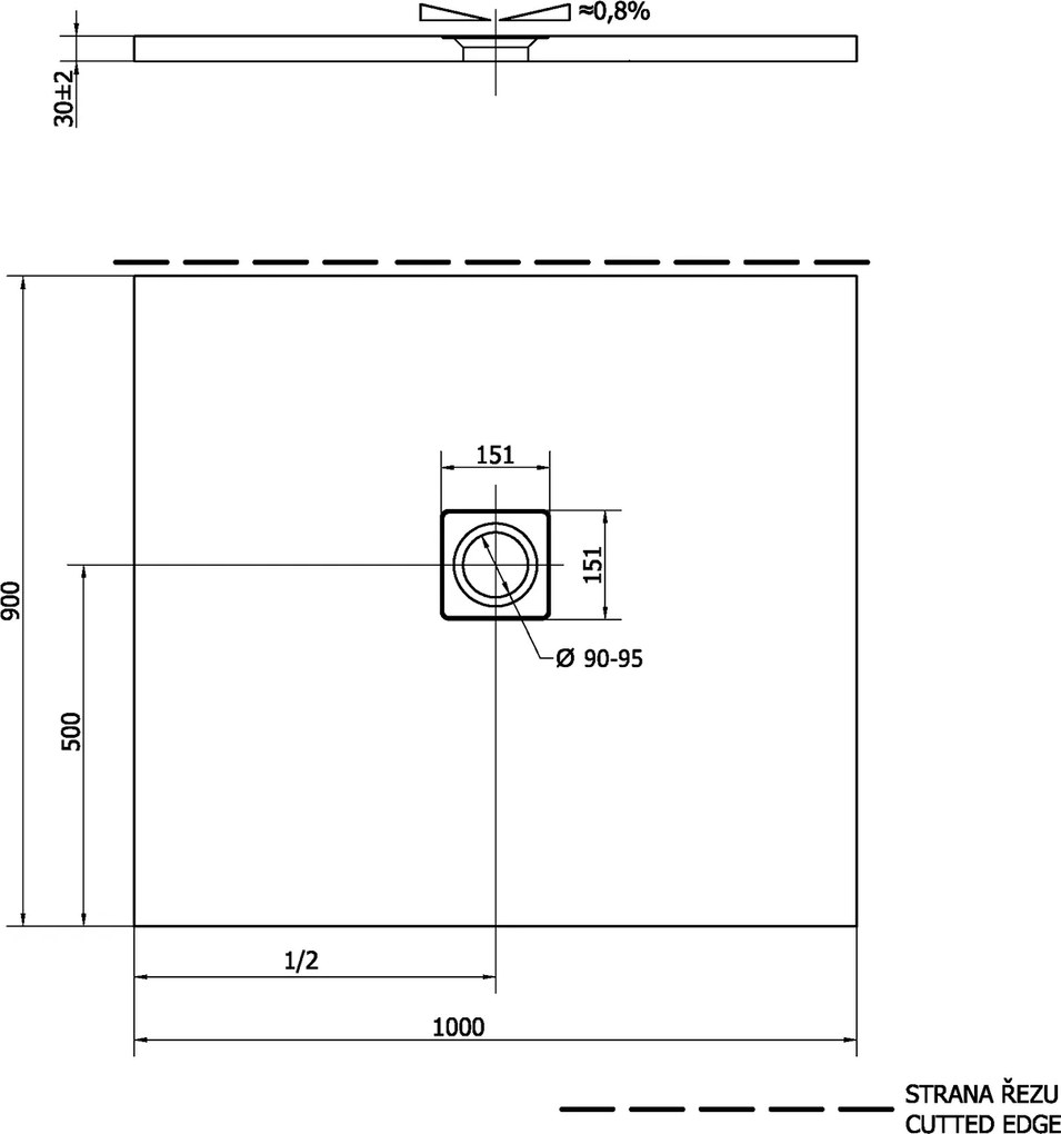 Polysan, FLEXIA sprchová vanička z litého mramoru s možností úpravy rozměru 100x90x3cm, 72925