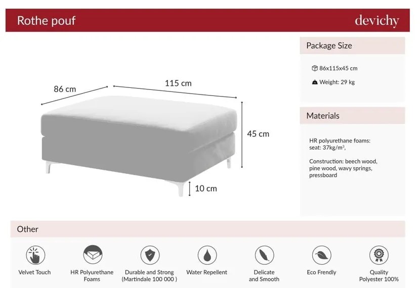 Tmavě zelená sametová podnožka Devichy Rothe