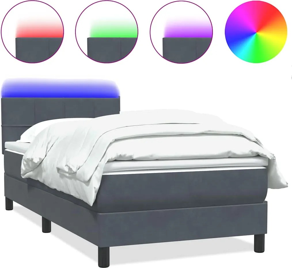 Box spring postel s matrací a LED tmavě šedá 80x220 cm samet 3316906