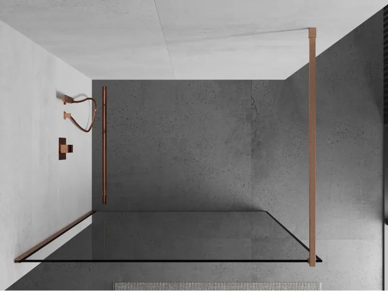 Mexen Kioto, sprchová zástěna Walk-In 80 x 200 cm, 8mm čiré sklo černý vzor, ​​měděný matný profil, 800-080-101-65-70