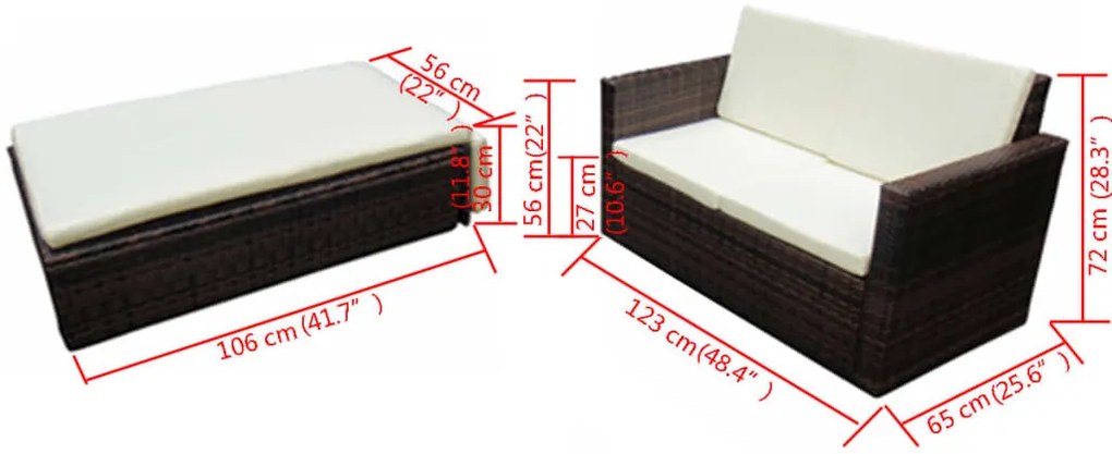 vidaXL Marketos 2dílná zahradní sedací souprava s poduškami polyratan hnědá