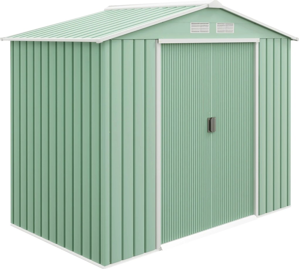 Outsunny Zahradní Kůlna 2,5 m², Kůlna se Šikmou Střechou, Posuvné Dveře, Základna, 213 x 130 x 185 cm, Kůlna z Pozinkované Oceli, Odolná proti Povětrn