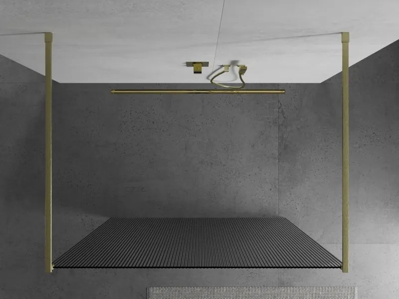 Mexen Kioto, sprchová zástěna Walk-In 140 x 200 cm, 8mm sklo s žebrovým vzorem, zlatý matný profil, 800-140-002-55-09