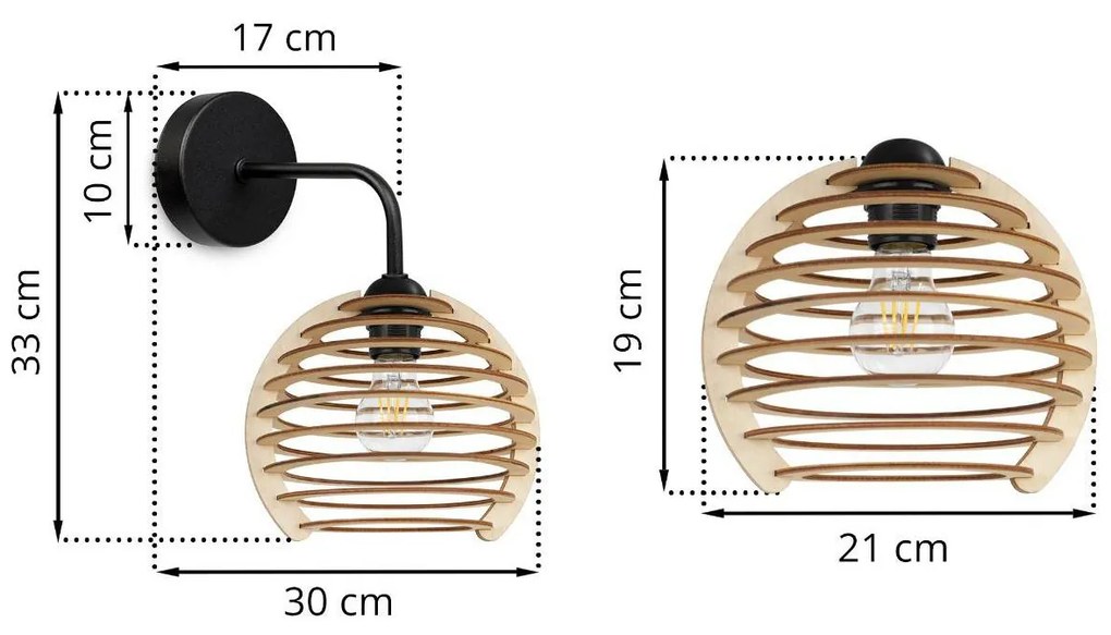 Nástěnné svítidlo Timber, 1x dřevěné stínítko, kf, n