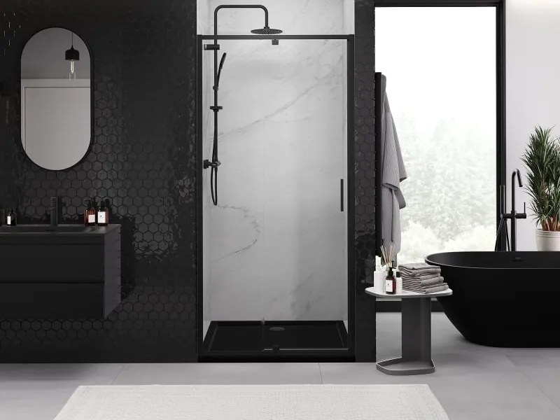 Mexen Exo sprchové dveře otočné 125 cm, transparentní, černé - 819-125-000-70-00