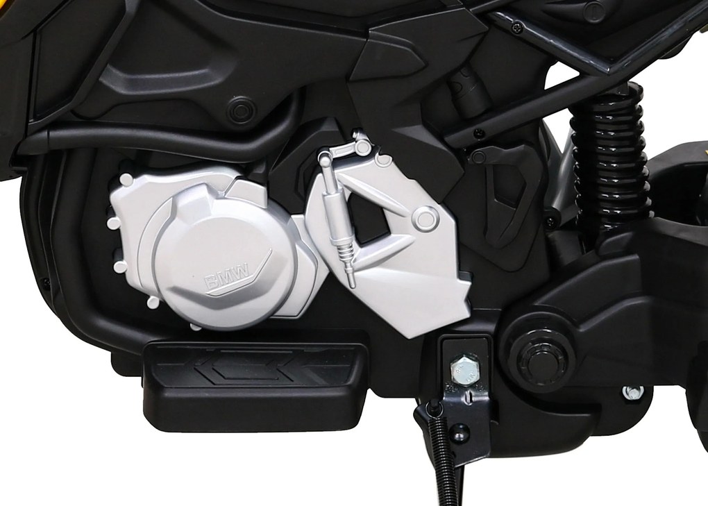 Ramiz Dětská motorka na baterie BMW F850 GS žlutá + pomocná kolečka + audio LED + pomalý start + EVA