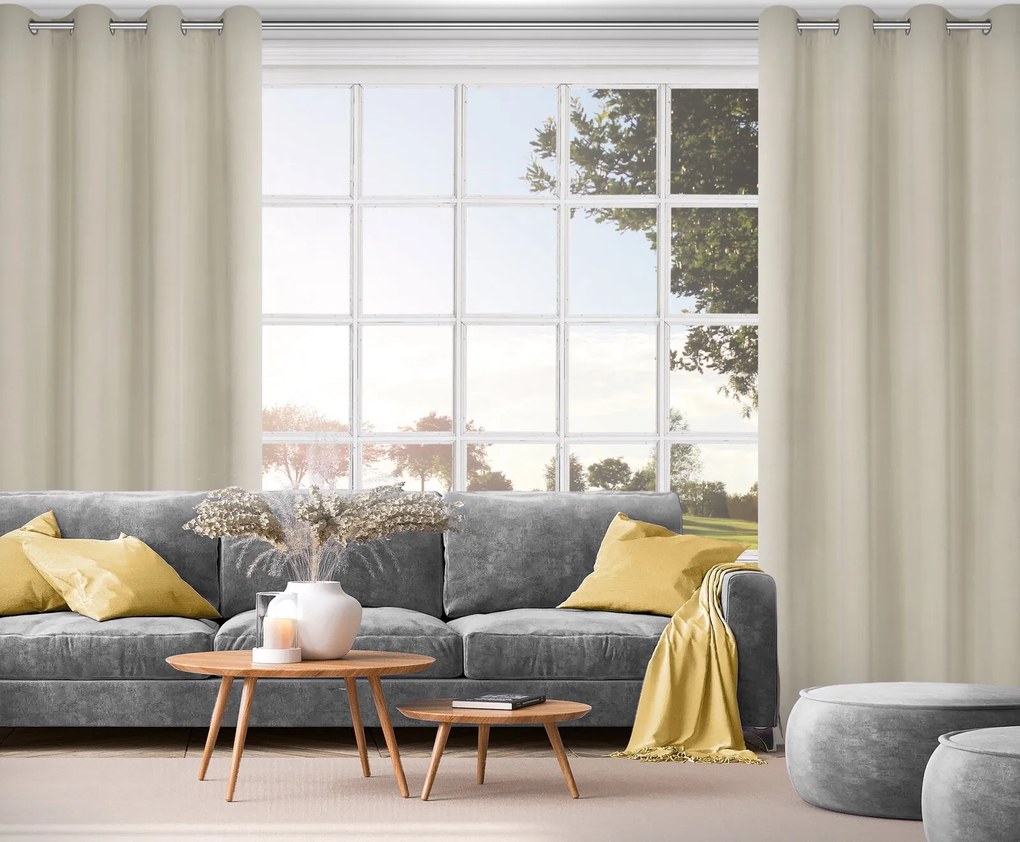 ZATEMŇOVACÍ ZÁVĚS (100%) NA KROUŽCÍCH NITA 140X250 CM BÉŽOVÁ