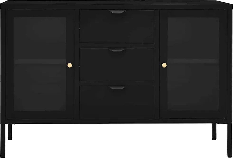 Příborník černý 105 x 35 x 70 cm ocel a tvrzené sklo 336076