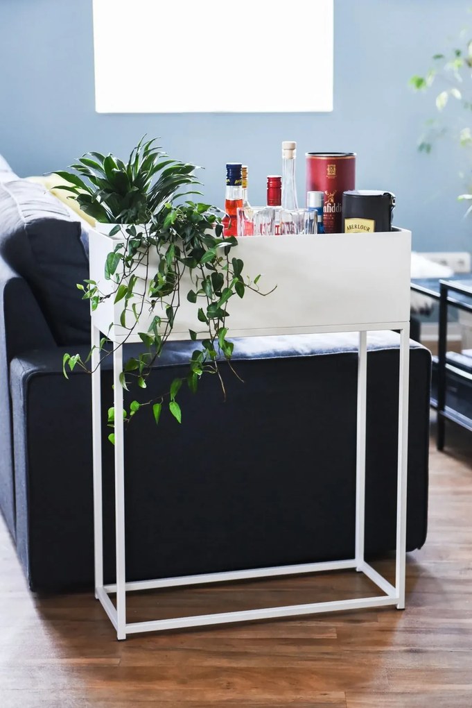 Moderní květináč/box na nožkách STYLE, ocel, šířka 60 cm, bílý mat
