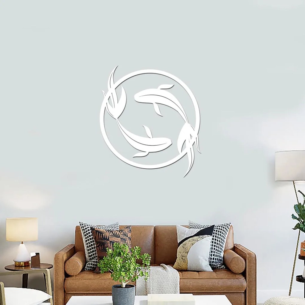 dřevo života Dřevěný obraz KOI FISH v kruhu Zvolte rozměr (cm): 40x44, Zvolte barvu dekoru: Černá