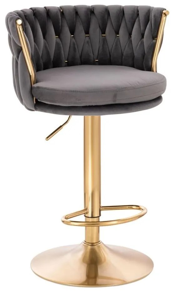 LuxuryForm DESIGN Barová židle LYON VELUR na zlaté kulaté podstavě - tmavě šedá
