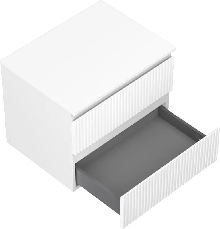 Mexen Rivel koupelnová skříňka pod umyvadlo 60 cm s deskou, 2 zásuvky, drážkovaná, bílá mat - 91A20-06047-2-BFFC01