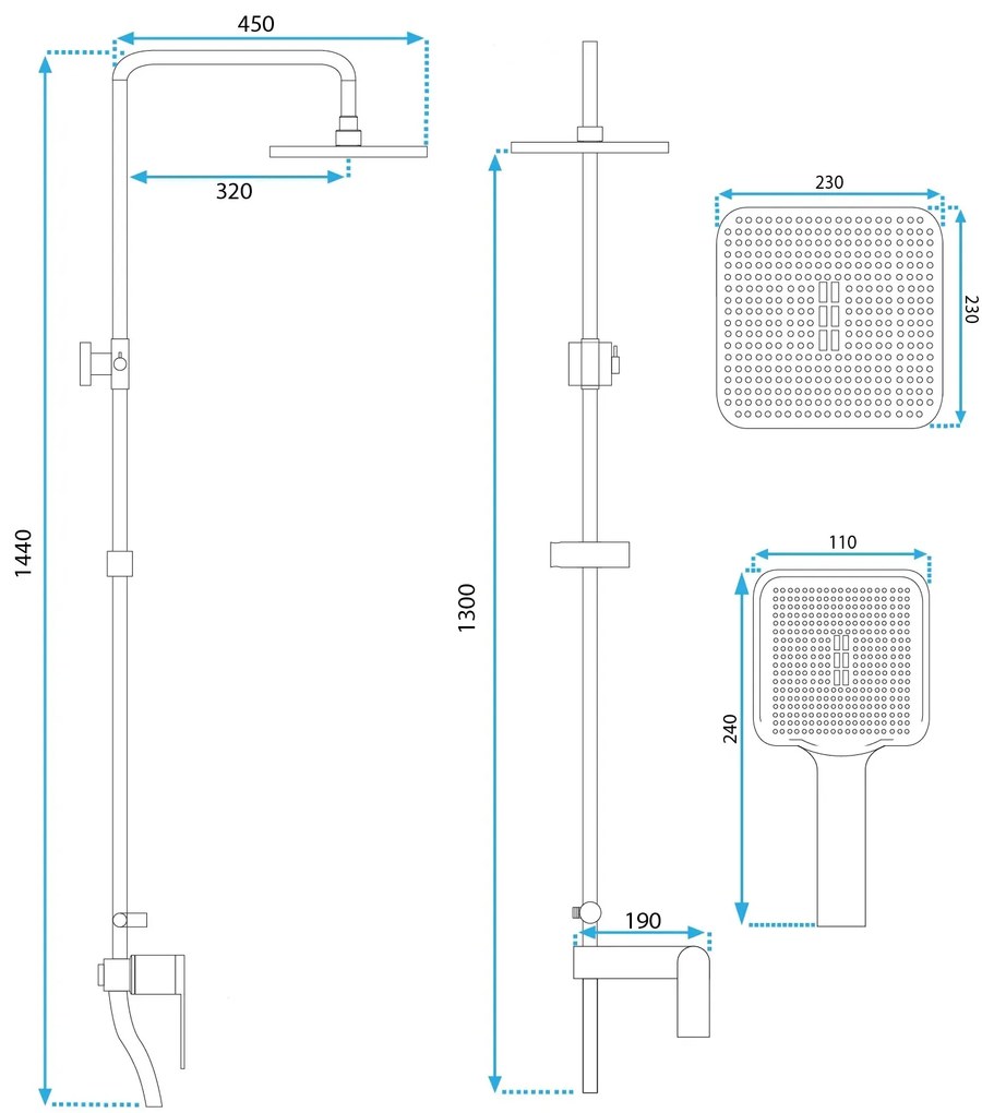 Sprchový komplet REA STORM s pevným výtokovým ramínkem, zlatý
