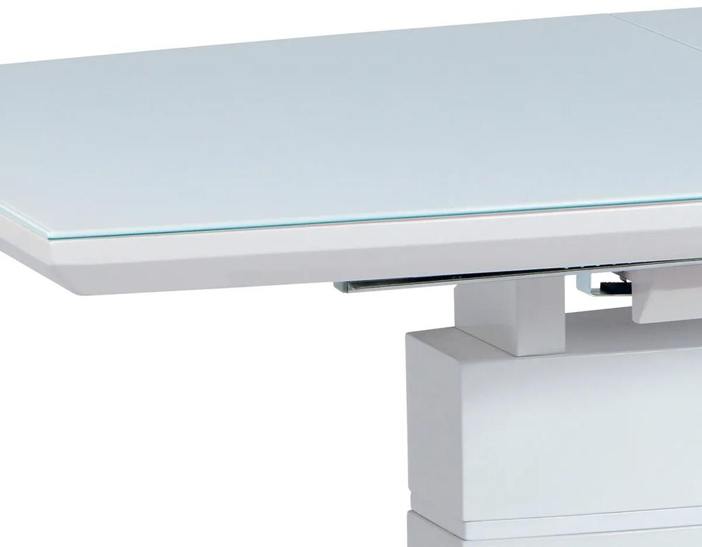 Rozkládací jídelní stůl HT-440 WT 140+40x80 cm, vysoký lesk bílý + sklo