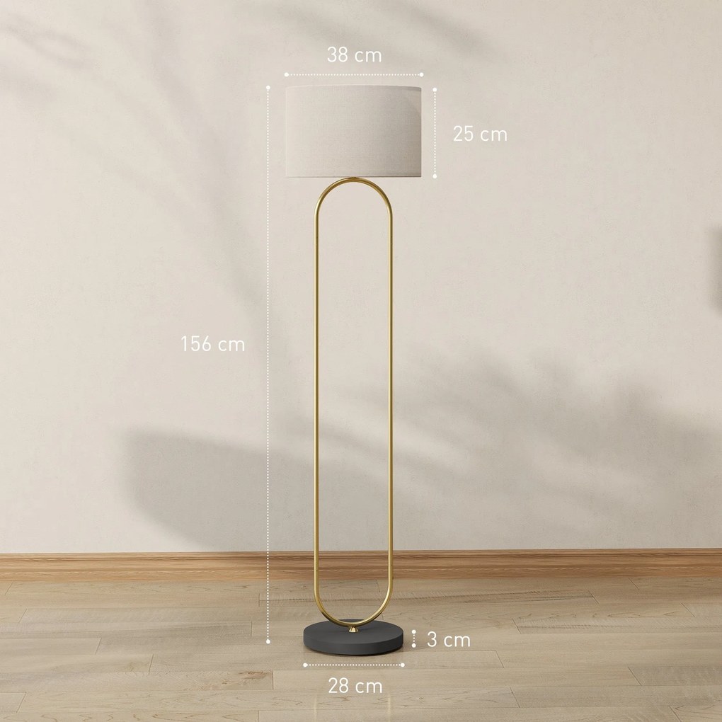 HOMCOM Stojací Lampa s Lněným Stínidlem E27 Moderní Styl Stojací Lampa s Nožním Spínačem pro Obývací Pokoj a Ložnici 156 cm Zlatá a Černá | Aosom