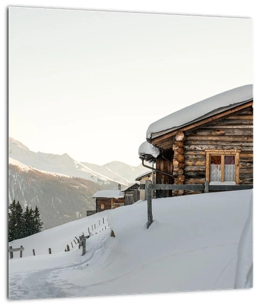 Obraz - horská chata ve sněhu (30x30 cm)