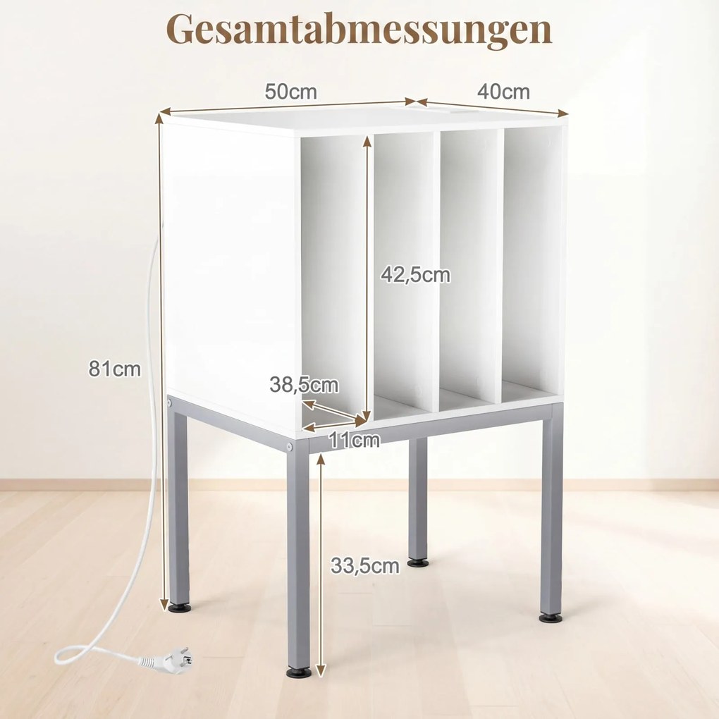 Costway Stolek na gramofon s nabíjecí stanicí a přihrádkami, bílý