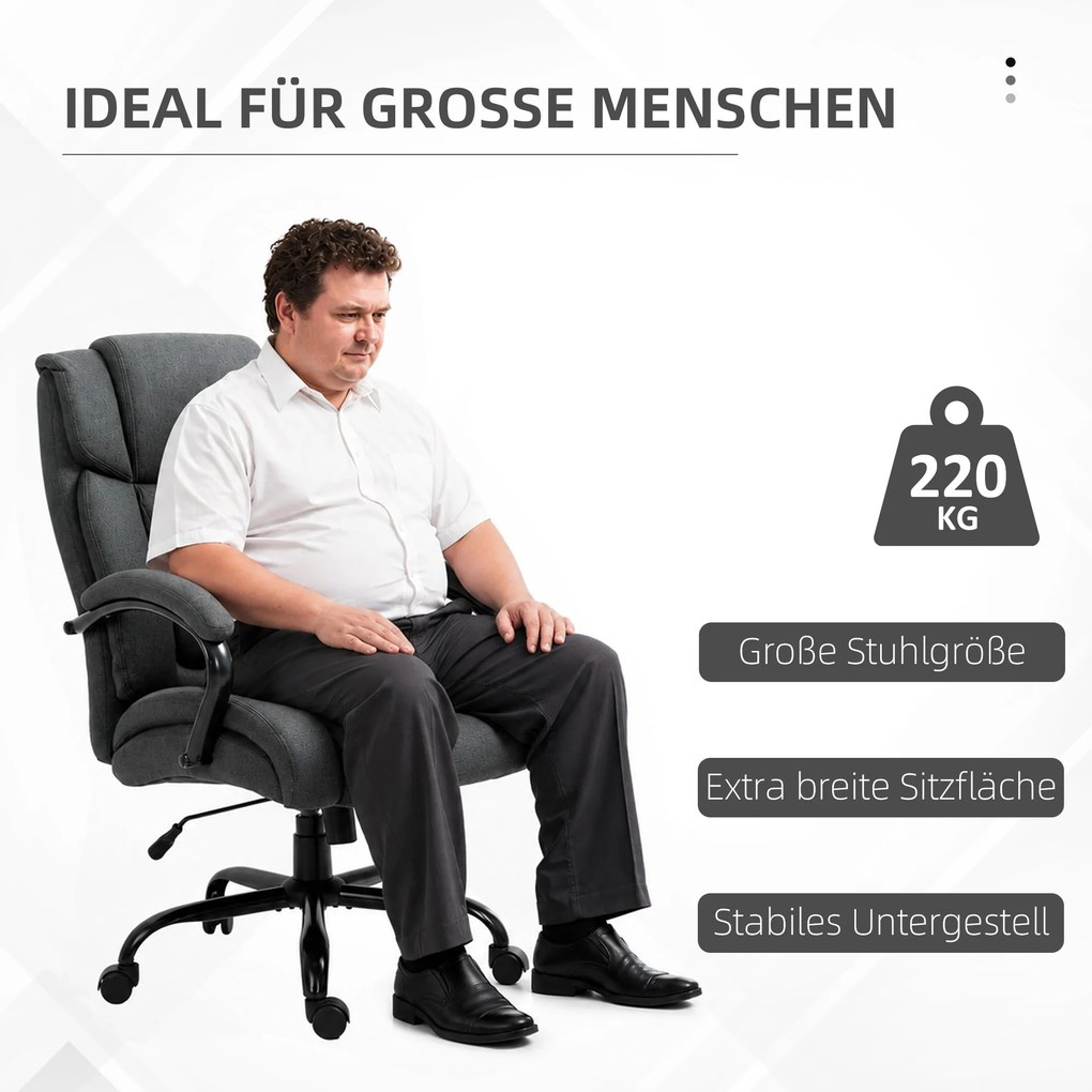 Vinsetto Kancelářská židle, ergonomická židle ke stolu, otočná židle s polstrovanými područkami, nosnost až 220 kg, šedá