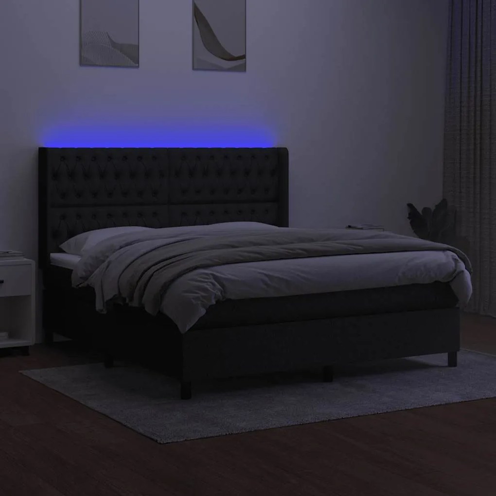 Box spring postel s matrací a LED černá 160x200 cm textil 3138567