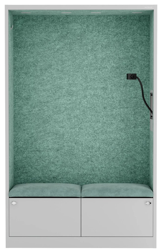 Kancelářská akustická kabina se sedátkem a USB-C portem, korpus šedý / sedák zelený, 1150 mm: SALLY MentalBox