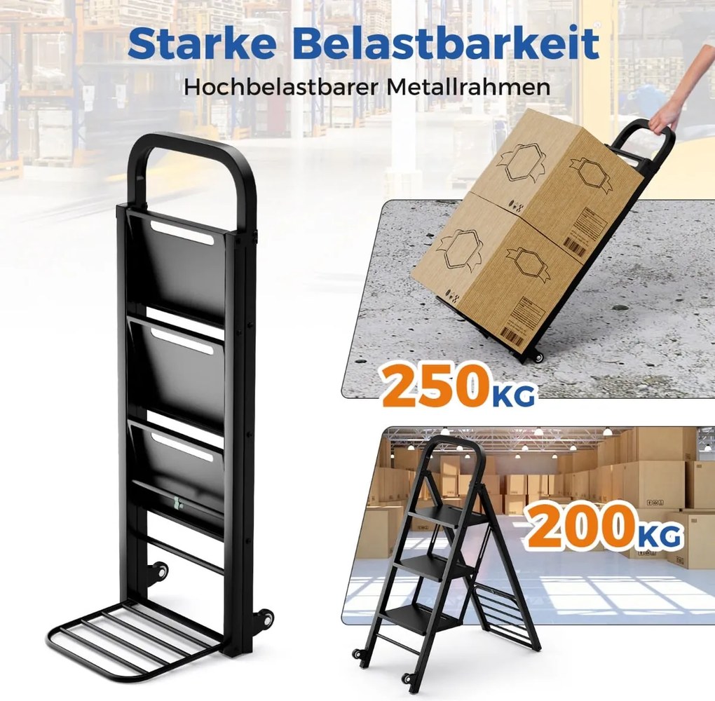 Costway 2 v 1 pytel a skládací žebřík, ruční náklaďák na 2 kola, kovový