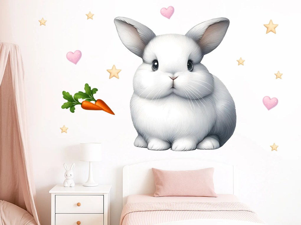 Bílý králík textilní přelepitelná samolepka na zeď arch 92 x 100 cm