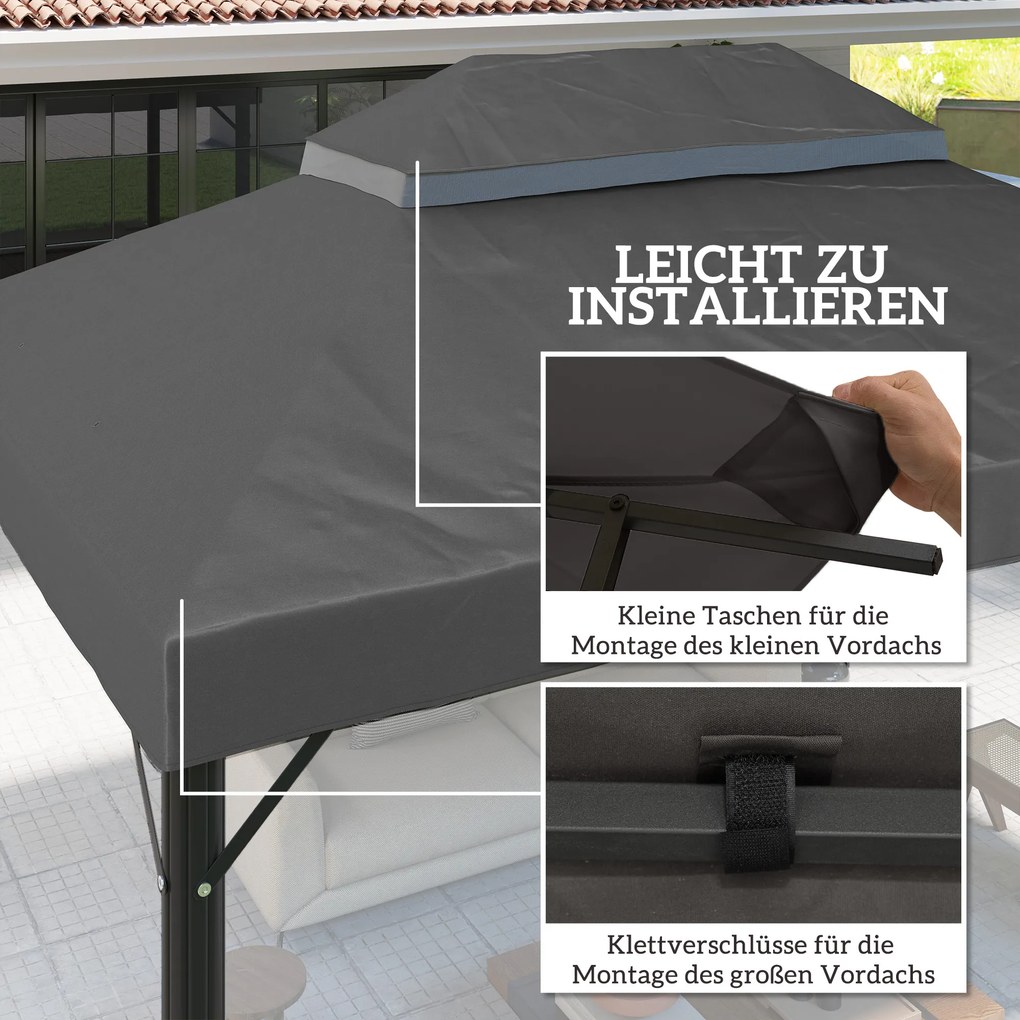 Náhradní stříška Outsunny pro altán 4 x 3m, dvojitá střecha s odtokovými otvory, vysoká hustota 370g/m² polyester, UPF30+ ochrana proti slunci, POUZE…