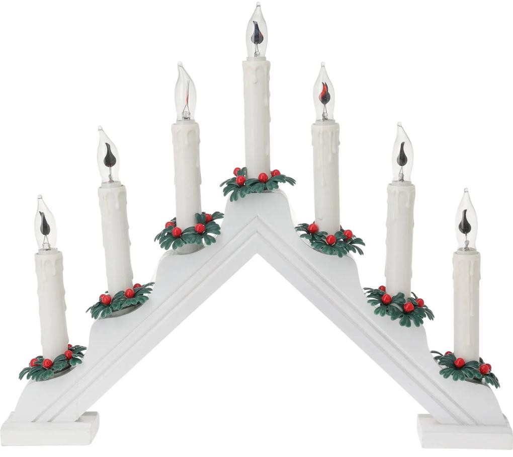 Vánoční svícen s LED osvětlením, 40 cm, dřevěný, bílý