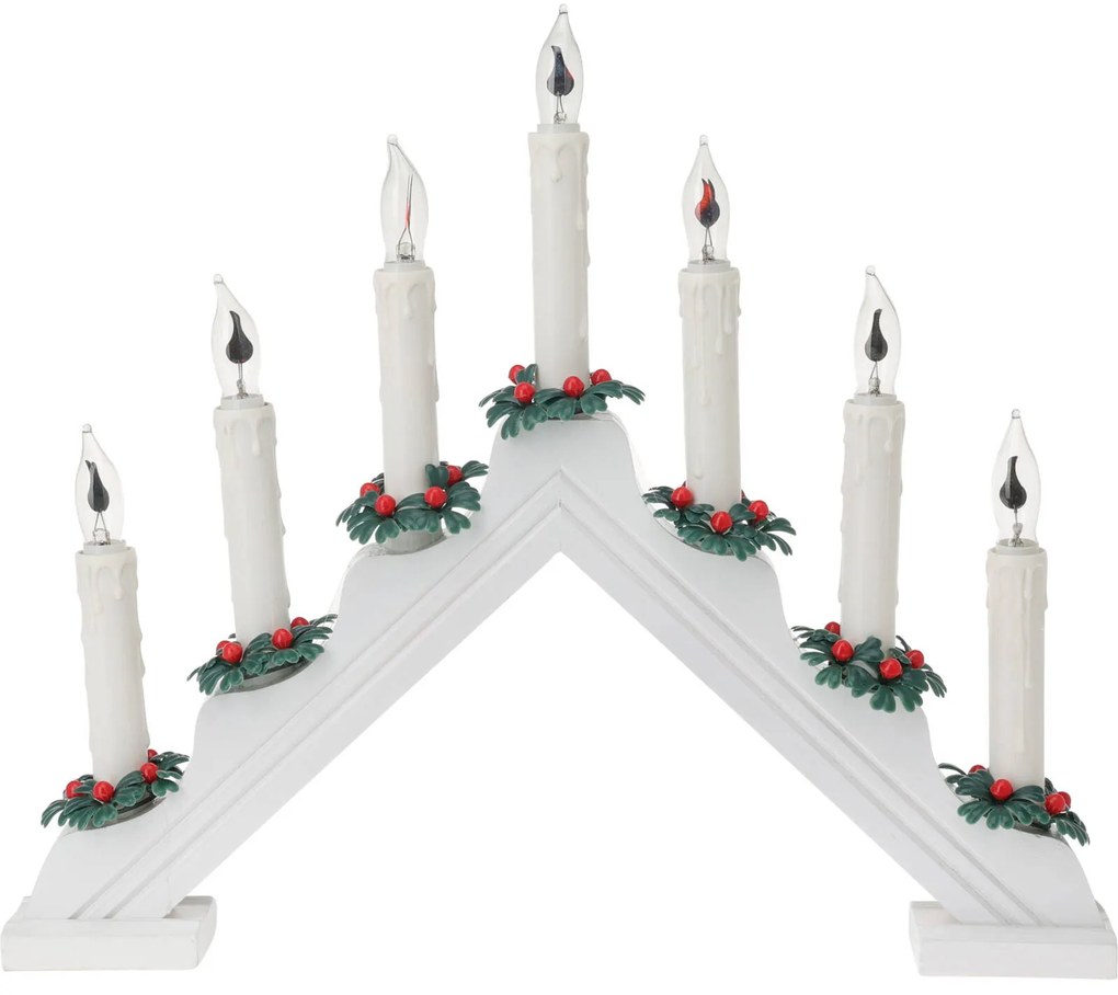 Vánoční svícen s LED osvětlením, 40 cm, dřevěný, bílý