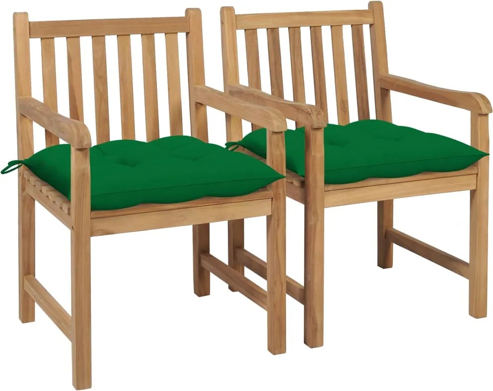 Zahradní židle 2 ks zelené podušky masivní teak 3062750