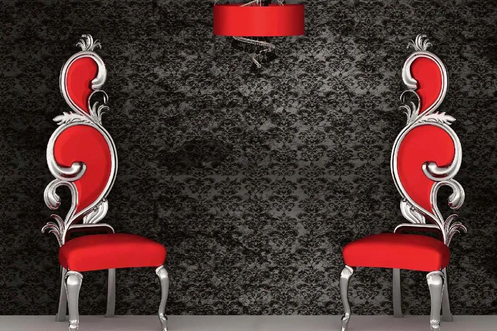 DIMEX | Vliesová fototapeta Dvě červené židle MS-5-0975 | 375 x 250 cm| červená, černá