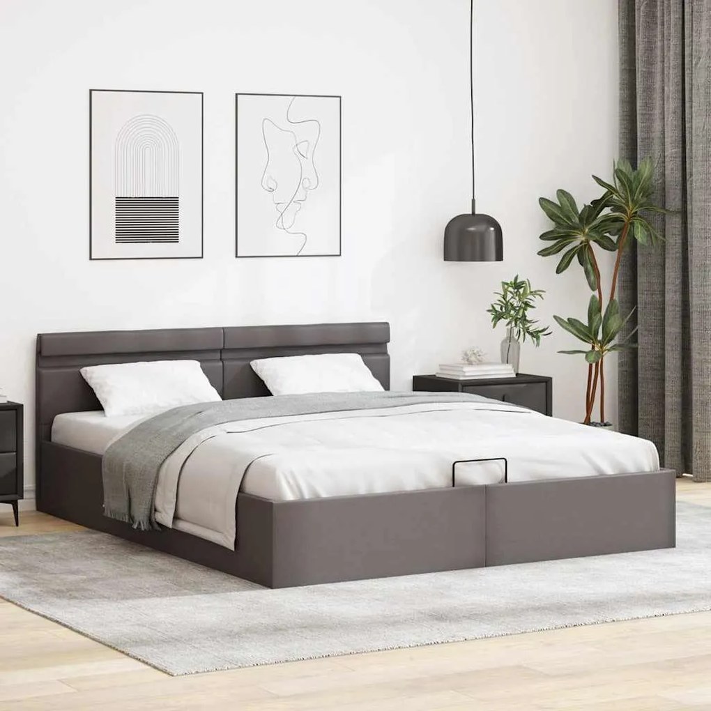 Rám postele LED s úložným prostorem šedý umělá kůže 160x200 cm 285556
