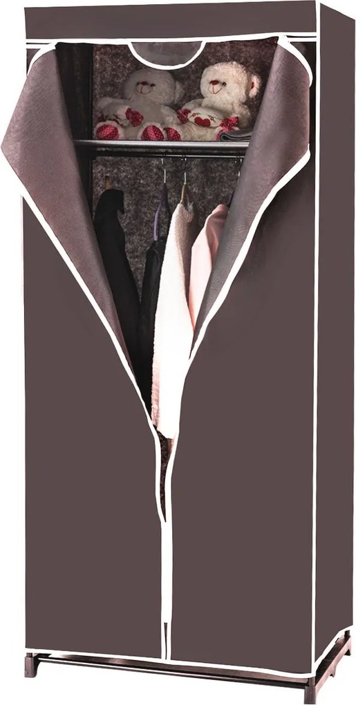 Costway Šatní skříň textilní látková s tyčí na šaty – 75 × 50 × 170 cm, hnědý