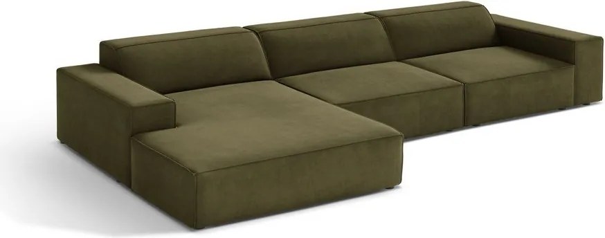 Khaki sametová modulární rohová pohovka (levý roh/s lenoškou) Jodie – Micadoni